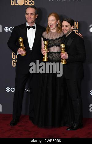 Matthew MacFadyen, Sarah Snook und Kieran Culkin mit den Preisen, für ...