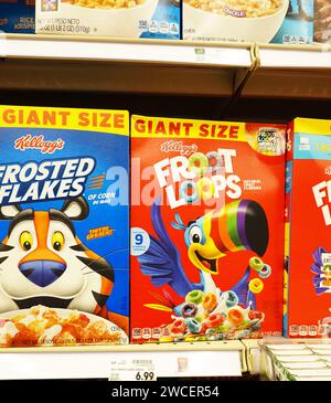 Gros plan des boîtes de céréales pour petit déjeuner, Wheaties et ...