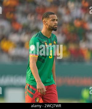 Janvier 15 2024 : Franck Mario Magri (Cameroun) contrôle le ballon lors ...
