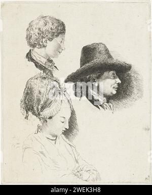 Feuille d'étude avec des portraits de Louis Bernard Coclers et de sa ...