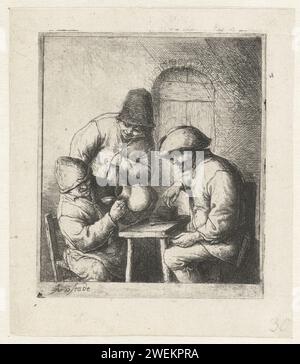 L'homme regarde dans une cruche vide, montre deux hommes, Adriaen van ...
