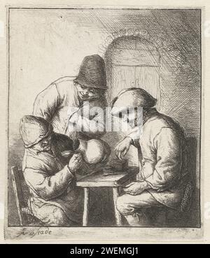 L'homme regarde dans une cruche vide, montre deux hommes, Adriaen van ...