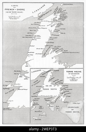 Ancienne carte de l'île côtière française de Terre-Neuve-et-Labrador ...