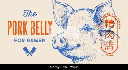 Porc, tête de porc, étiquette d'étiquette de viande. Étiquette d ...