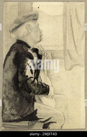 Arthur-Joseph Guéniot (1866-1951) Homme barbu, profil à droite, main ...