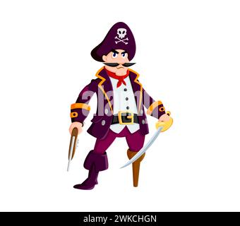 Capitaine pirate rusé de dessin animé, marin corsaire avec des cartes à ...