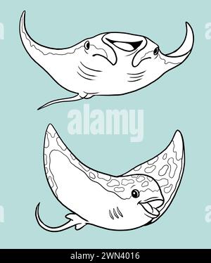 Raie raie raie drôle et raie manta à colorer. Modèle pour un livre de ...