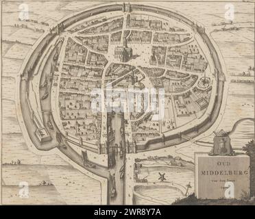 Plan de Middelburg, ca. 1400, Anonyme, 1715 - 1755 imprimer carte de ...
