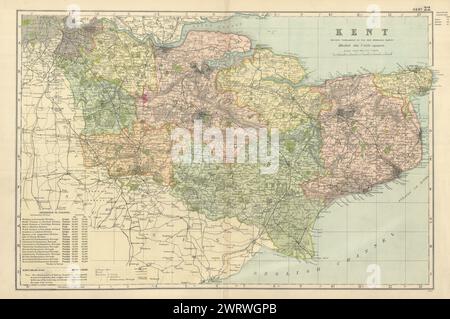 KENT antique carte du comté par GW BACON 1885 vieux millésime plan ...