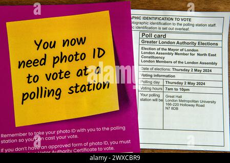 Londres, Royaume-Uni. 2 mai 2024. Un panneau de vote à l'intérieur du ...