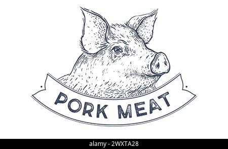 Porc, tête de porc, étiquette d'étiquette de viande. Étiquette d ...
