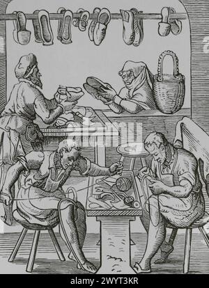Les métiers. Le cordonnier. Fac-similé d'après un dessin et une gravure ...