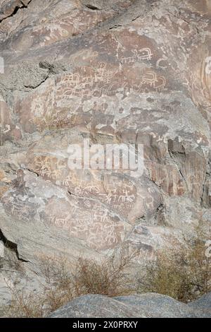 Pétroglyphes préhistoriques dans la vallée de Hunza, roche sacrée de ...