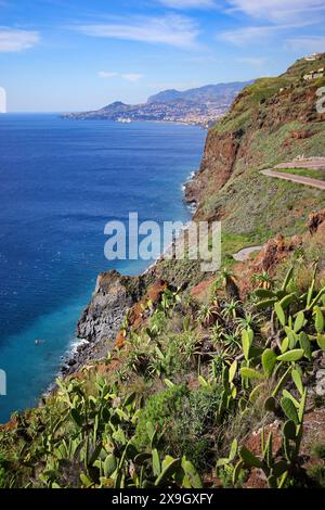 Ville de Funchal vue du cap de Garajau à Caniço sur l'île de Madère ...