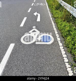 Pictogramme cycliste, marquage sur asphalte, voie sur la piste cyclable ...