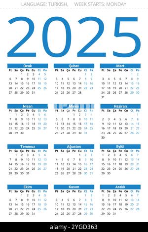 calendrier annuel turc de 2025 ans - takvim. Illustration vectorielle ...
