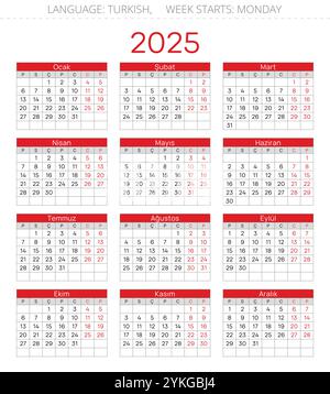 calendrier turc de 2025 ans - takvim. Illustration vectorielle ...