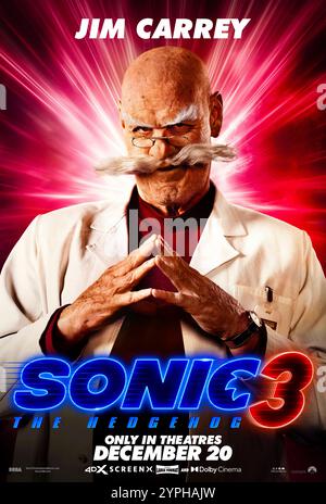 SONIC THE HEDGEHOG 3, affiche du personnage, Jim Carrey dans le rôle de ...