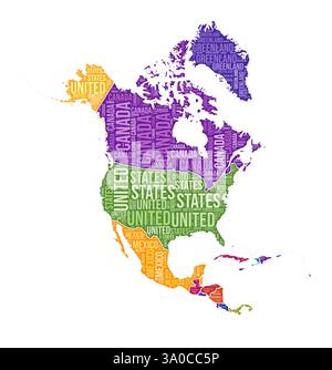 Forme USA avec noms de pays nuage de mots dans plusieurs langues. Carte ...