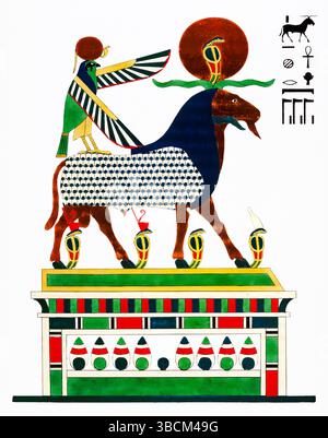 Gravure colorée à la main d'Amon Ra, ancienne divinité solaire ...