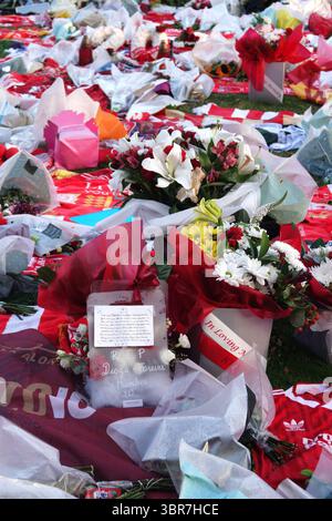 Une mer de fleurs, foulards et chemises rend hommage à Anfield suite à ...