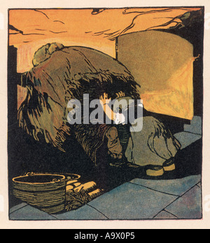 Gretel pousse la sorcière dans le four dans Hansel et Gretel Date : ch ...