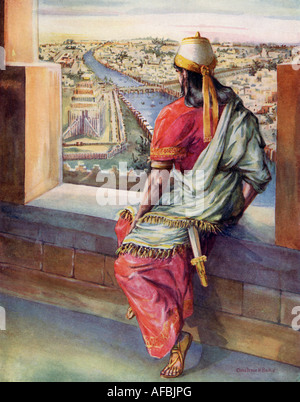 Nebucadnetsar, II, roi de Babylone des Chaldéens. À la main, gravure ...