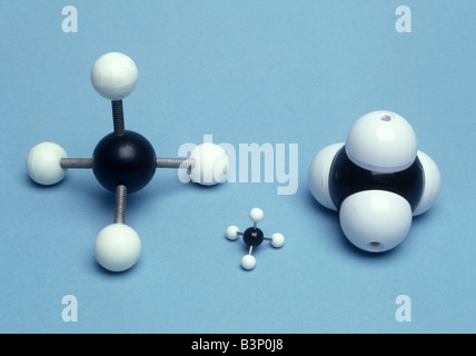 Ball-and-stick modèle de méthane (CH4) avec le tableau périodique des ...