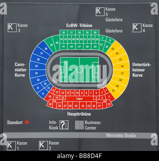 Le plan du stade de la Mercedes-Benz Arena avec coin stands et de ...