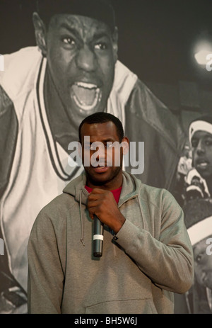 NBA basketball player LeBron James, third from right, poses with his ...