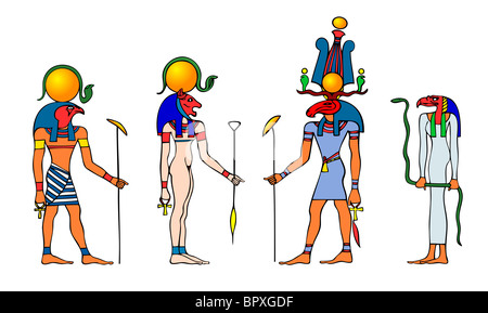 Divers dieux et déesse de l'Égypte ancienne - Anubis, Seth, Hathor ...