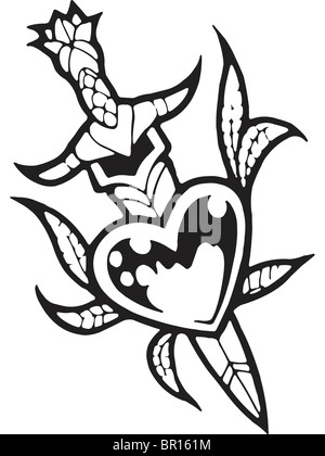 Une version noir et blanc d'un schéma d'un coeur en flammes Photo Stock ...