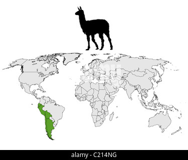 Carte de répartition de Lama Photo Stock - Alamy