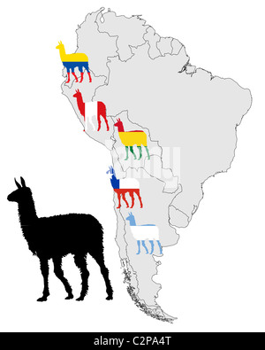 Carte de répartition de Lama Photo Stock - Alamy