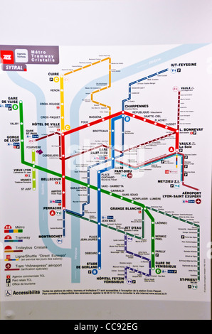 Carte du trajet de métro, Lyon, France (Site du patrimoine mondial de l ...