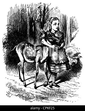 Alice avec le faon Alice à travers le miroir Illustration par Sir John ...