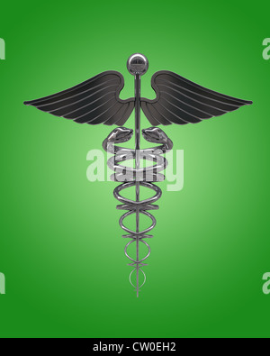 Icône d'un caducée pharmacie vert et blanc pour illustrer les soins ...