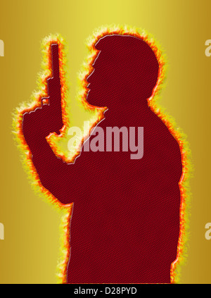 Flaming Assassin, pistolet avec silencieux sur fond noir 3D Photo Stock ...
