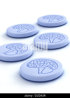 Cerveau cerveau pilules de drogue en relief le symbole et l ...