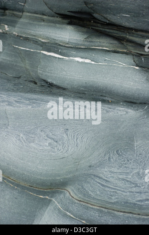 Roche métamorphique ardoise érodée par l'action des vagues et les ...