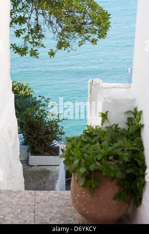 Maroc, Tanger : café Hafa. Terrasse face à la mer Photo Stock - Alamy