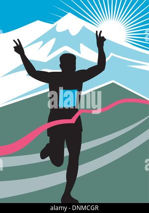 Course à pied, marathon, jogging, art de ligne stylisé. Illustration ...