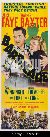BARRICADE, Warner Baxter, Alice Faye, 1939, TM et copyright ©20th Century Fox Film Corp. Tous ...