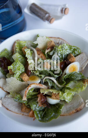 Salade césar au poulet oeufs de cailles, la pancetta et parmesan chips ...