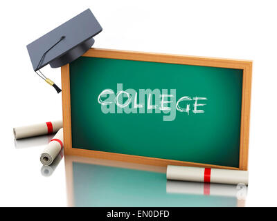 Moteur de rendu 3d illustration. Tableau noir avec certificat, diplôme ...