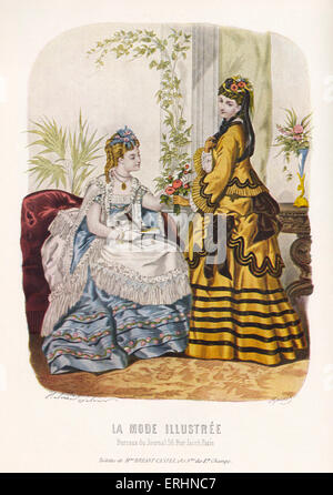 Mode, 19e siècle, femme en robe avec la crinoline, gravure en bois, magazine familial, 1840 ...