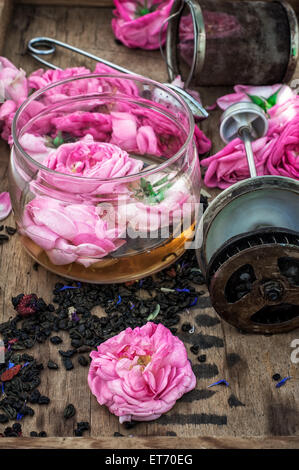 La récolte des roses thé plateau.L'image est teintée Photo Stock - Alamy