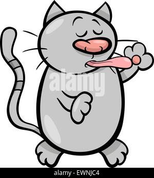 Mignon chat gris lécher leur patte. Chaton gris dans le style dessiné à ...