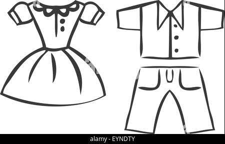 Ensemble de croquis de vêtements pour femmes. Vêtements, main-dessin ...