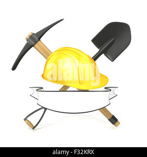 Outils d'exploitation minière, pelle, pioche et casque de sécurité. 3D ...